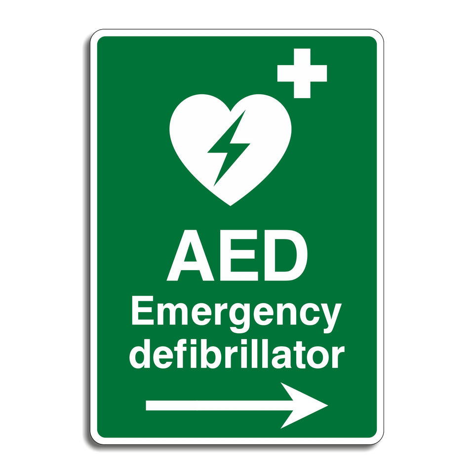 AED Emergency Defibrillator Right Pointing Directional Arrow Sign